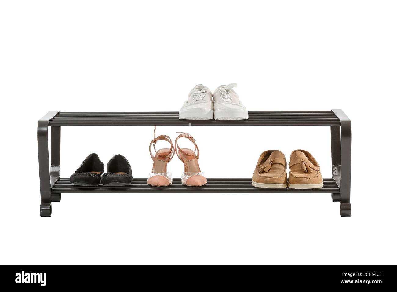 Stand with shoes on white background Stock Photo - Alamy