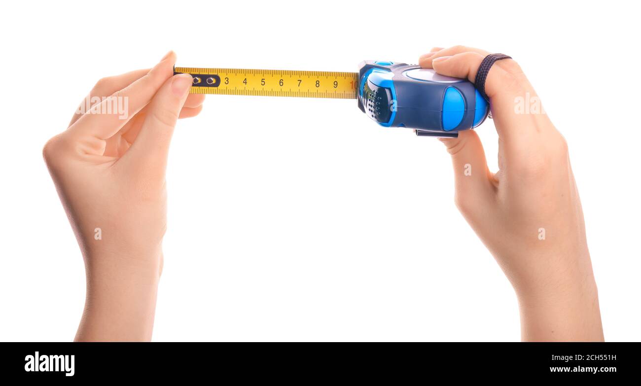 Woman hands with tape measure Cut Out Stock Images & Pictures - Alamy