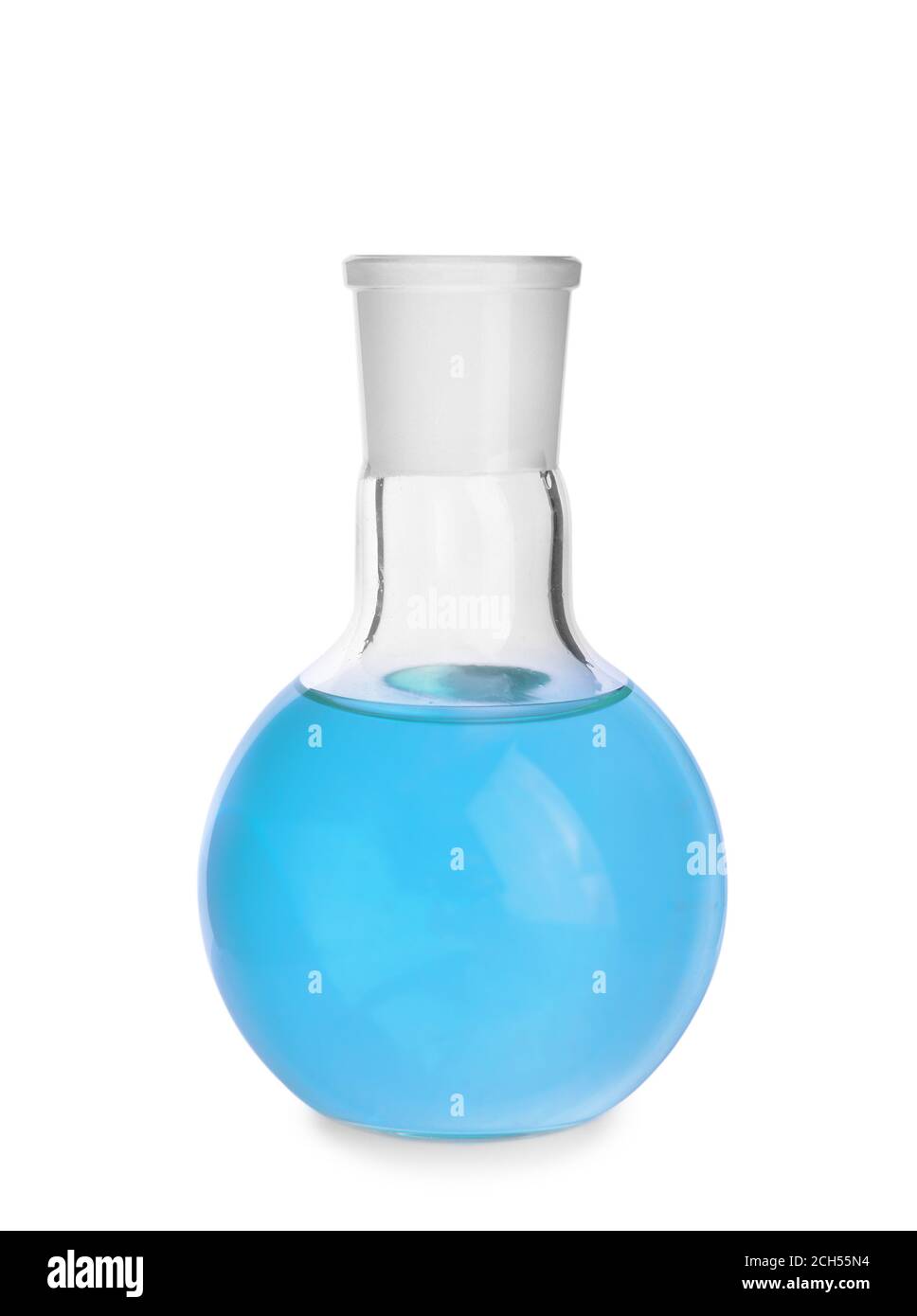 Flask with liquid on white background Stock Photo - Alamy