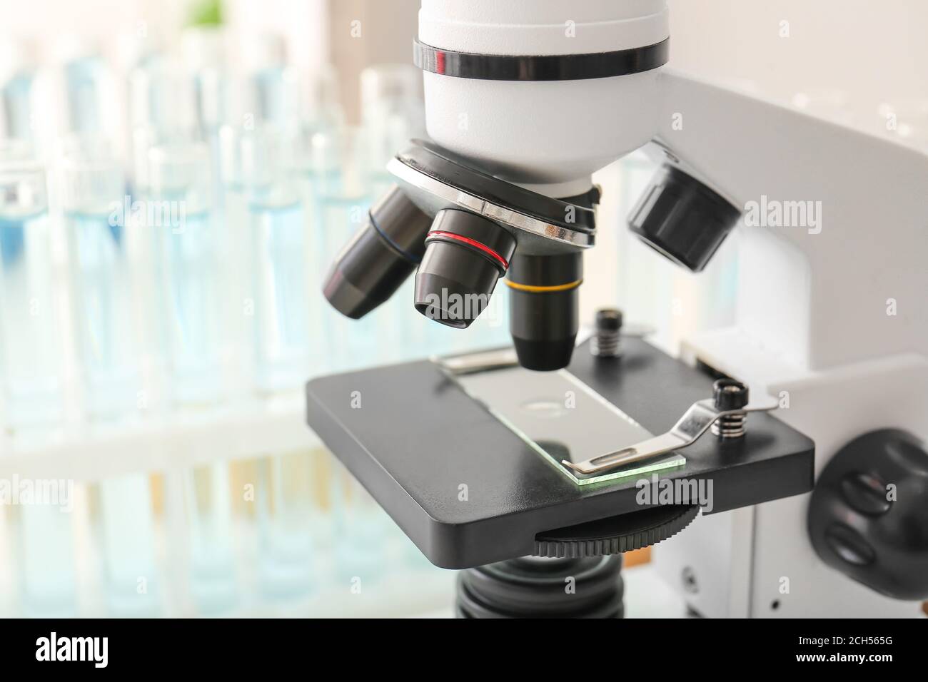 Modern microscope in scientific laboratory, closeup Stock Photo - Alamy