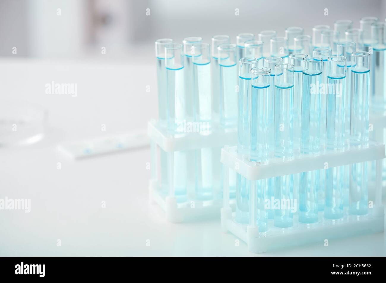 Test tubes on table in laboratory Stock Photo - Alamy