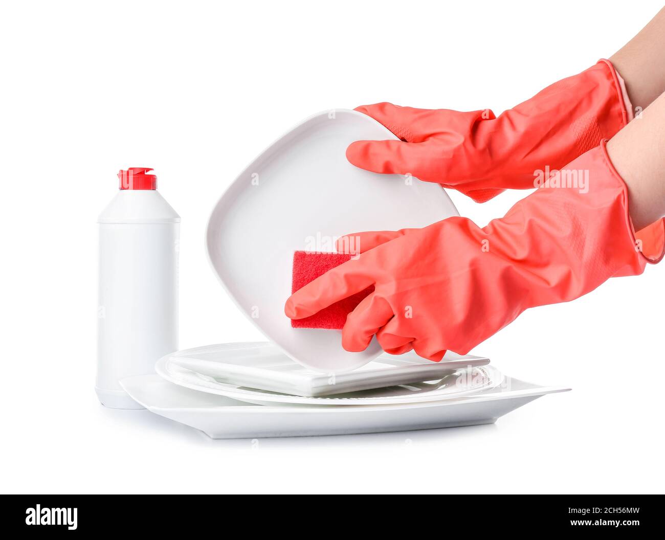 Person washing dishes against white background Stock Photo - Alamy