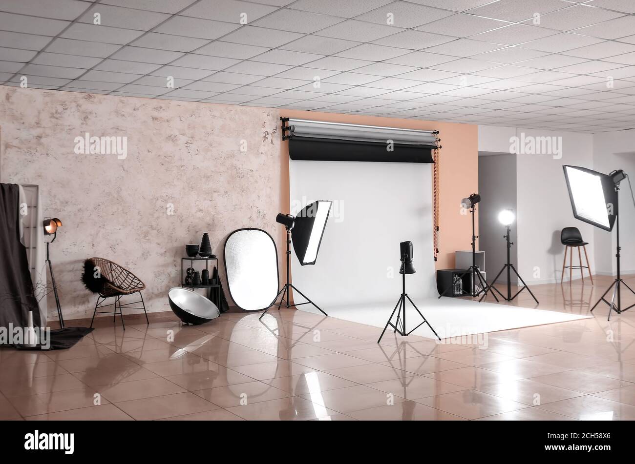 Interior of photo studio with modern equipment Stock Photo - Alamy