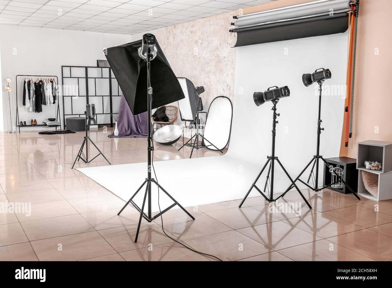 Interior of photo studio with modern equipment Stock Photo - Alamy