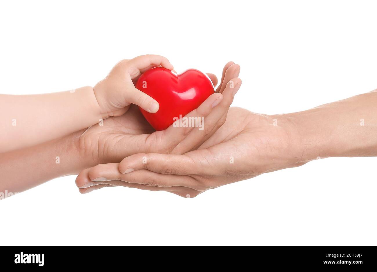 Hands of family with heart on white background Stock Photo - Alamy