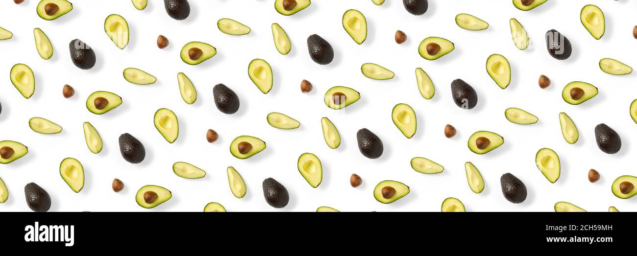 Avocado banner. Background made from isolated Avocado pieces on white ...