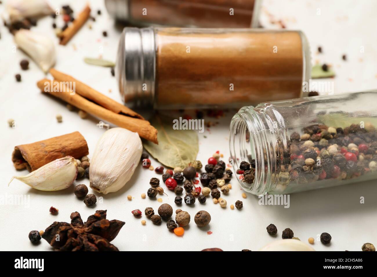 Different aromatic spices on white background Stock Photo - Alamy