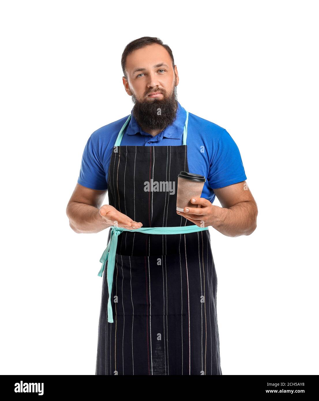 Male barista on white background Stock Photo - Alamy