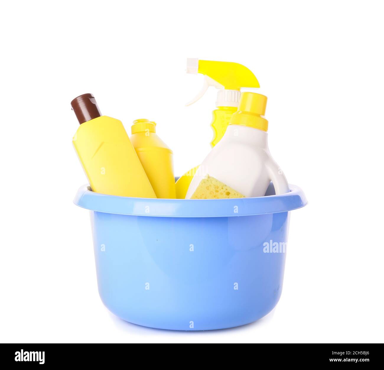Set of cleaning supplies on white background Stock Photo - Alamy