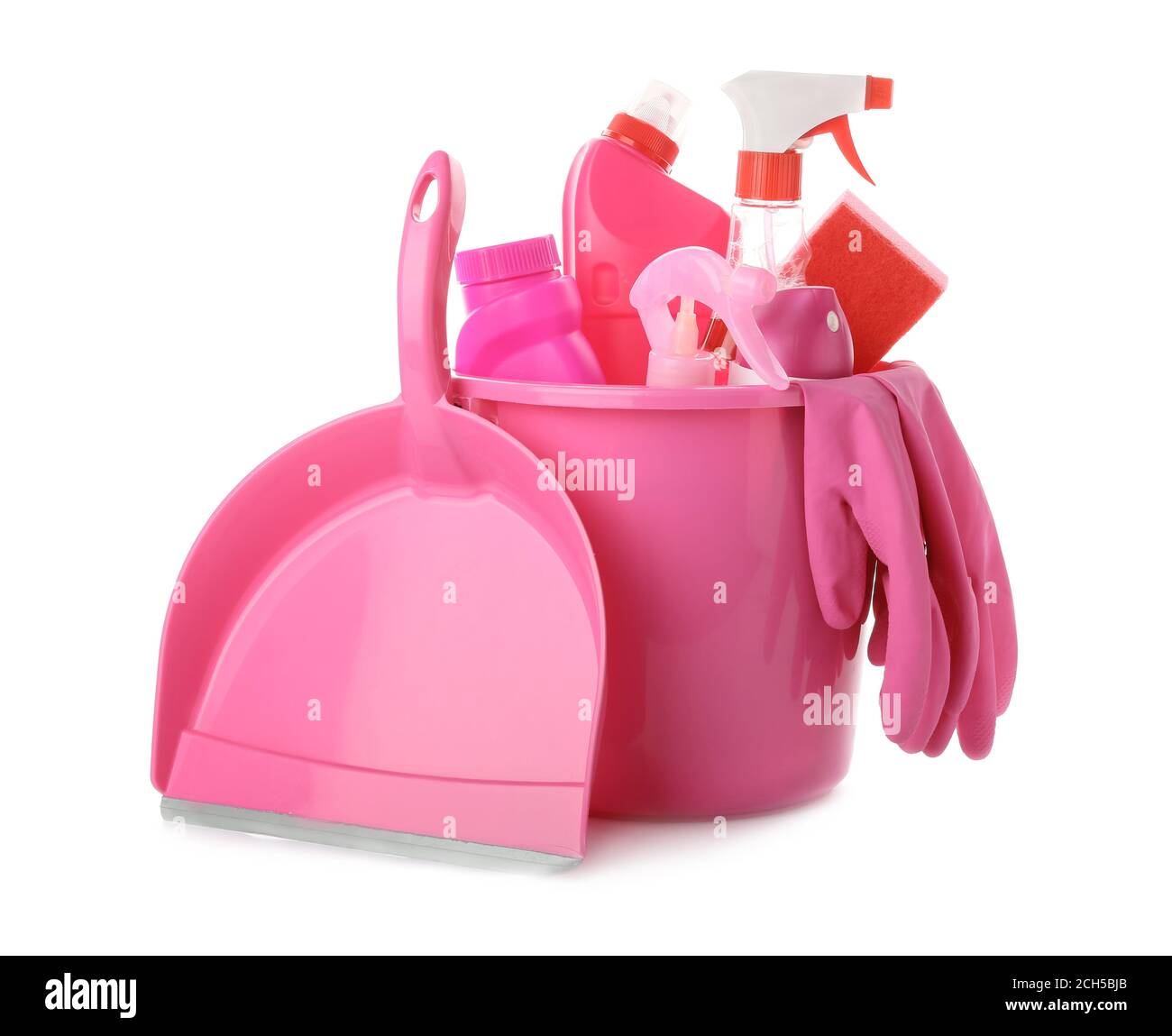 Set of cleaning supplies on white background Stock Photo - Alamy