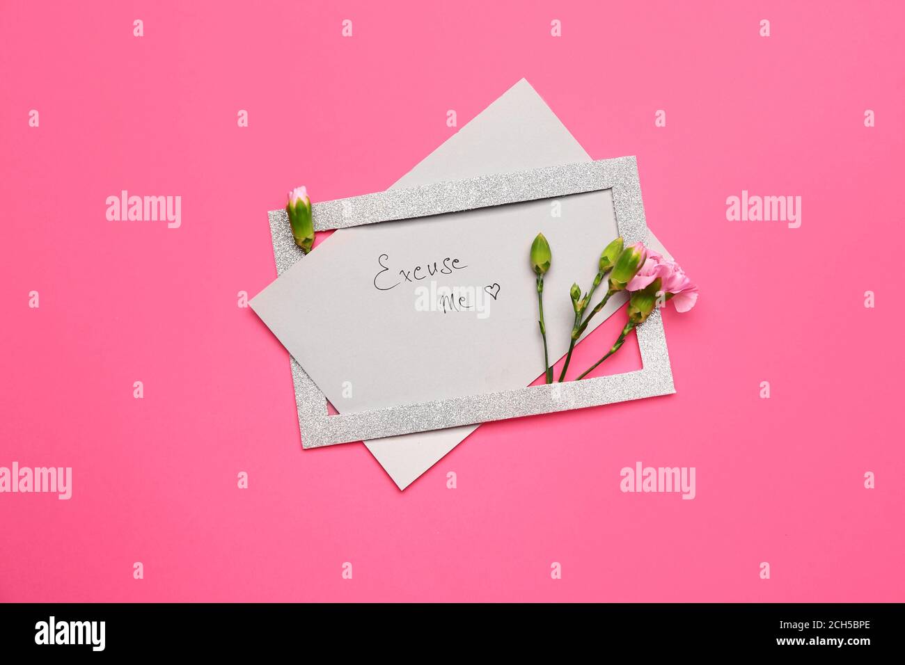 Paper sheet with text EXCUSE ME on color background Stock Photo - Alamy