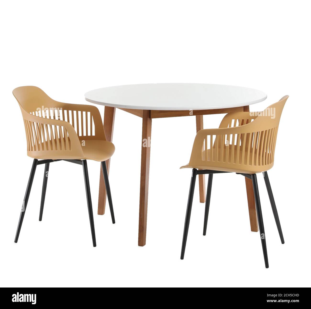 Dining table with chairs on white background Stock Photo - Alamy