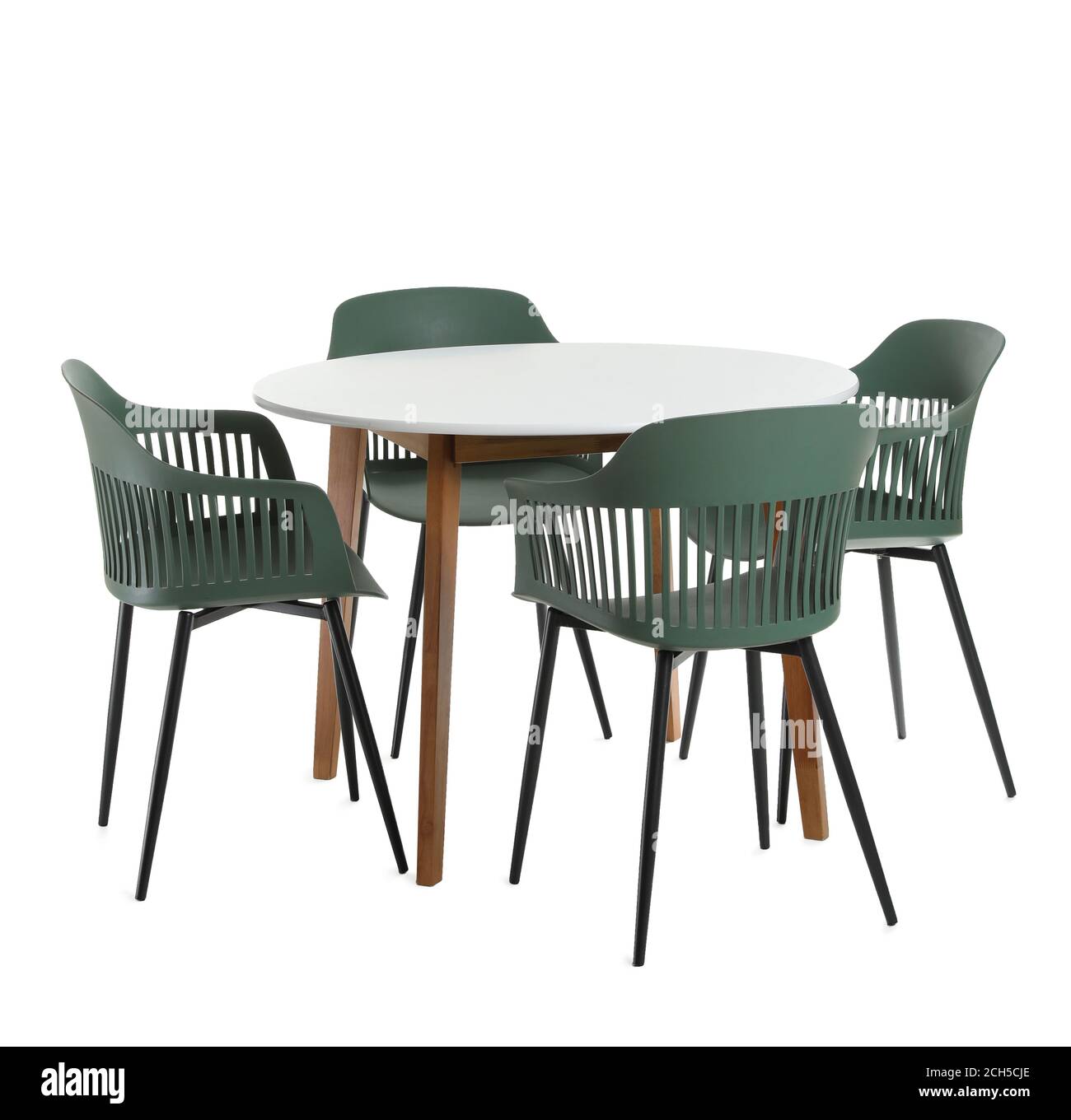 Dining table with chairs on white background Stock Photo - Alamy