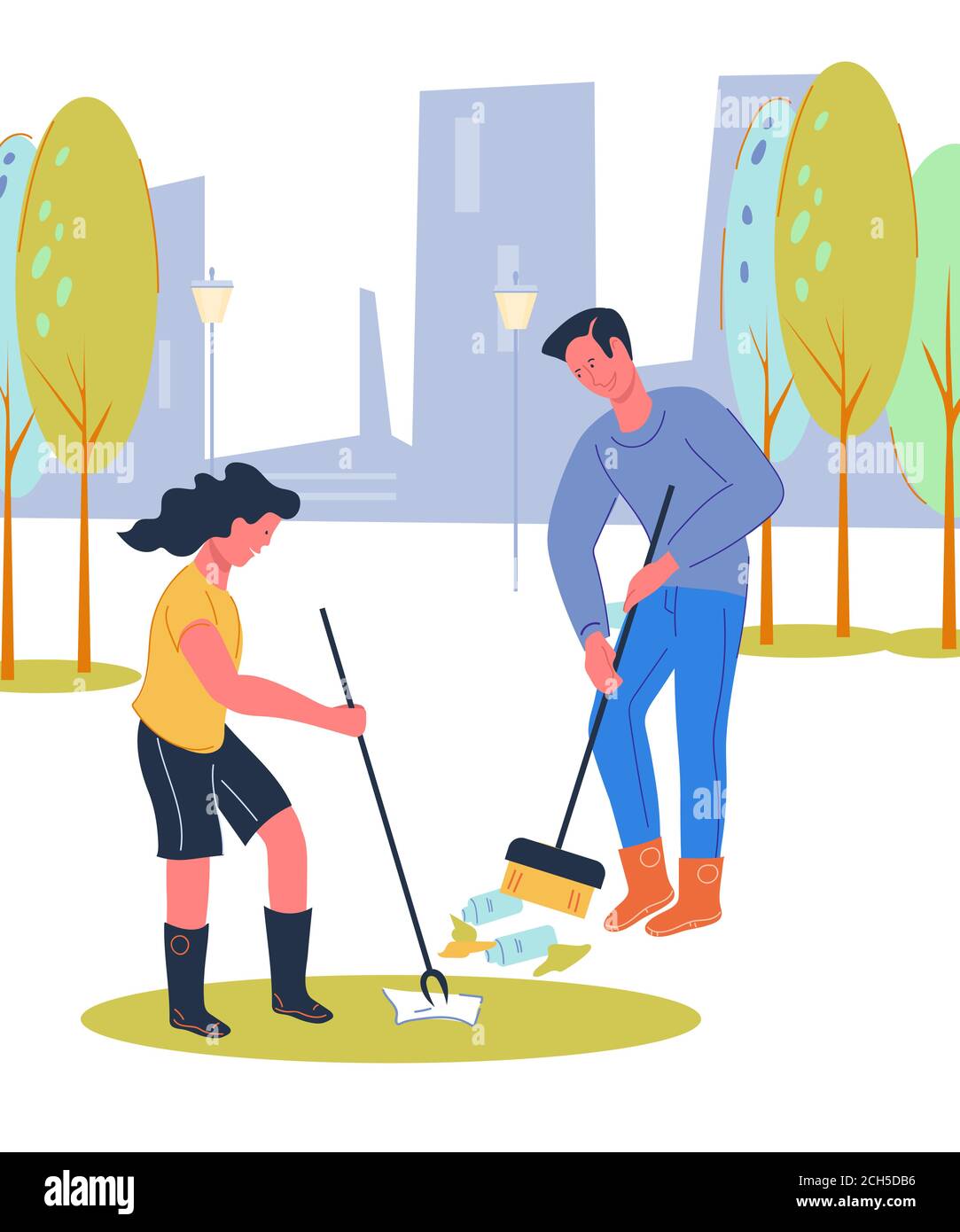 Volunteers cleaning city from leaves and waste Stock Vector Image & Art ...