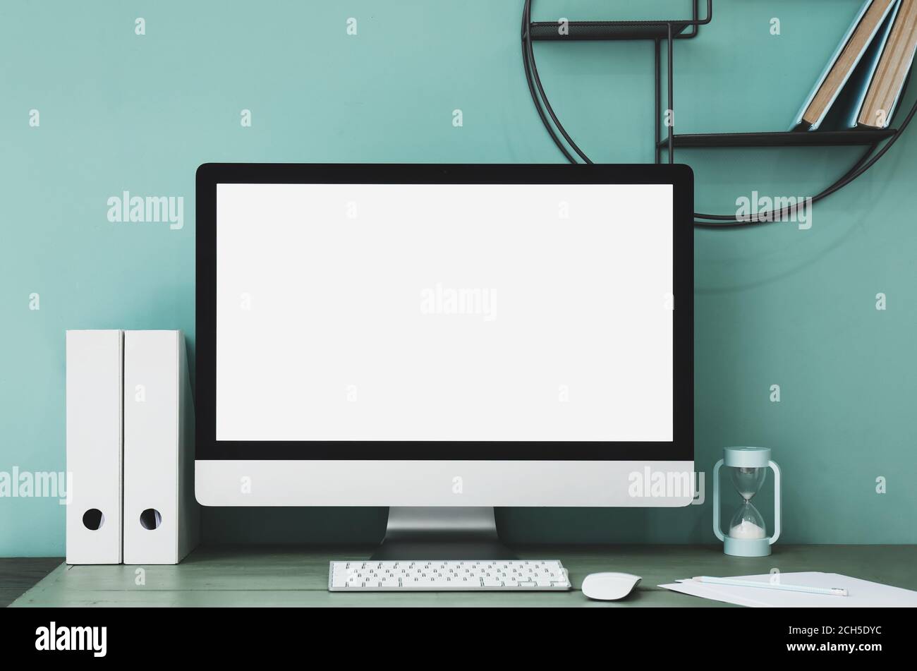 Modern PC monitor with blank screen on table Stock Photo - Alamy