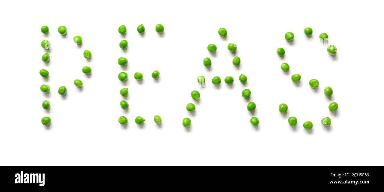Word PEAS on white background Stock Photo - Alamy