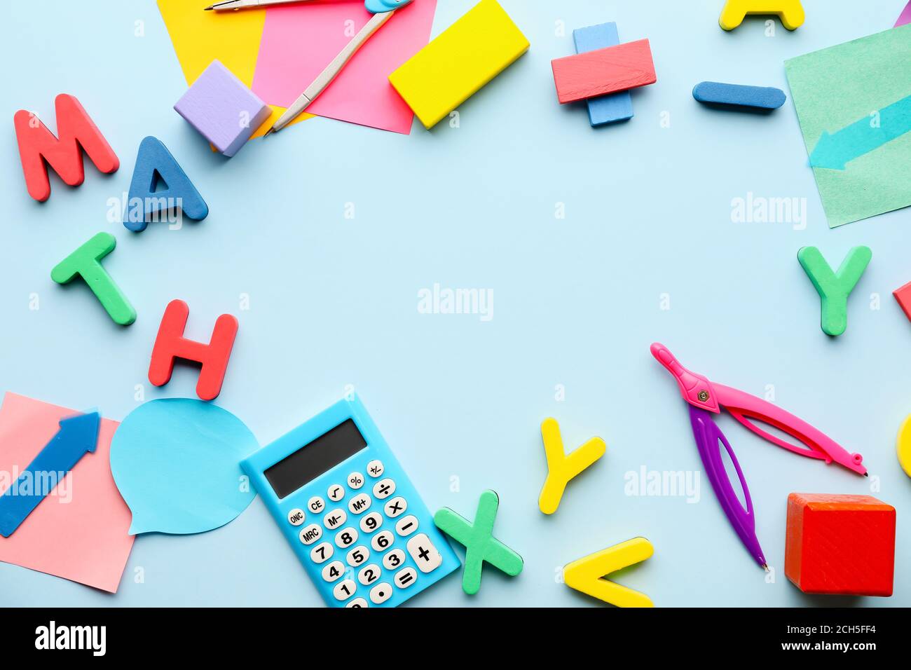Composition with word MATH and stationery on color background Stock ...