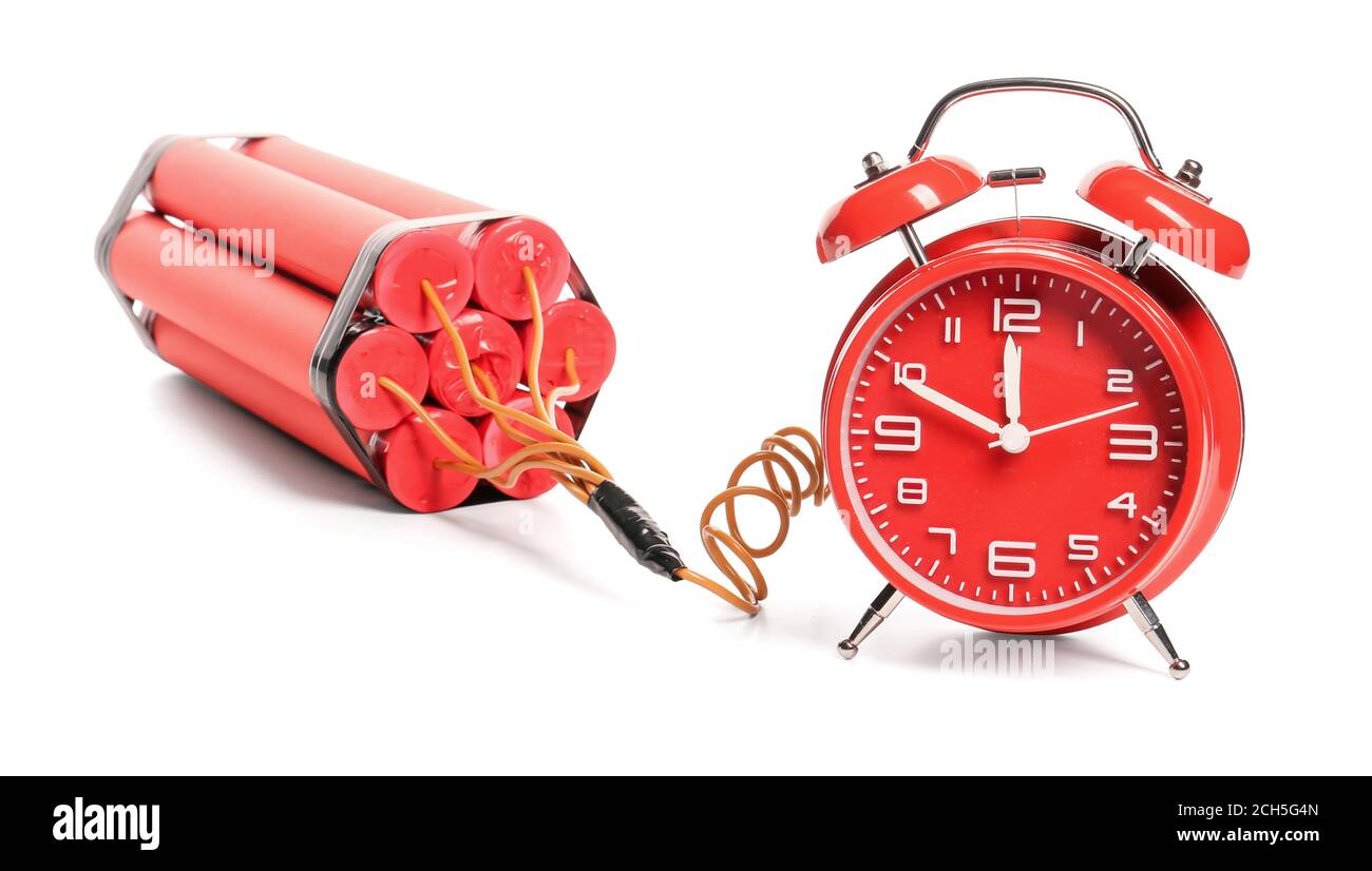Bomb with clock timer on white background Stock Photo - Alamy