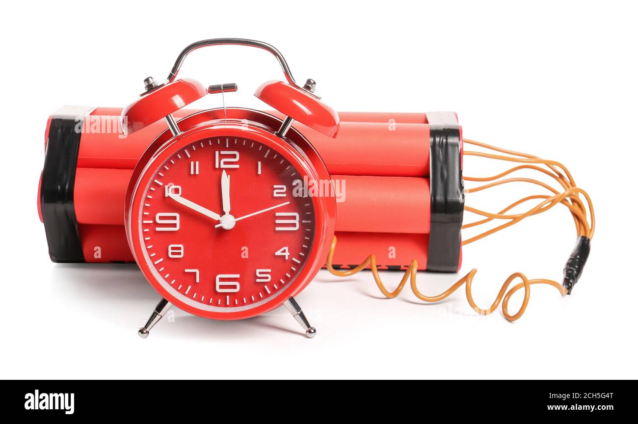 Bomb with clock timer on white background Stock Photo - Alamy