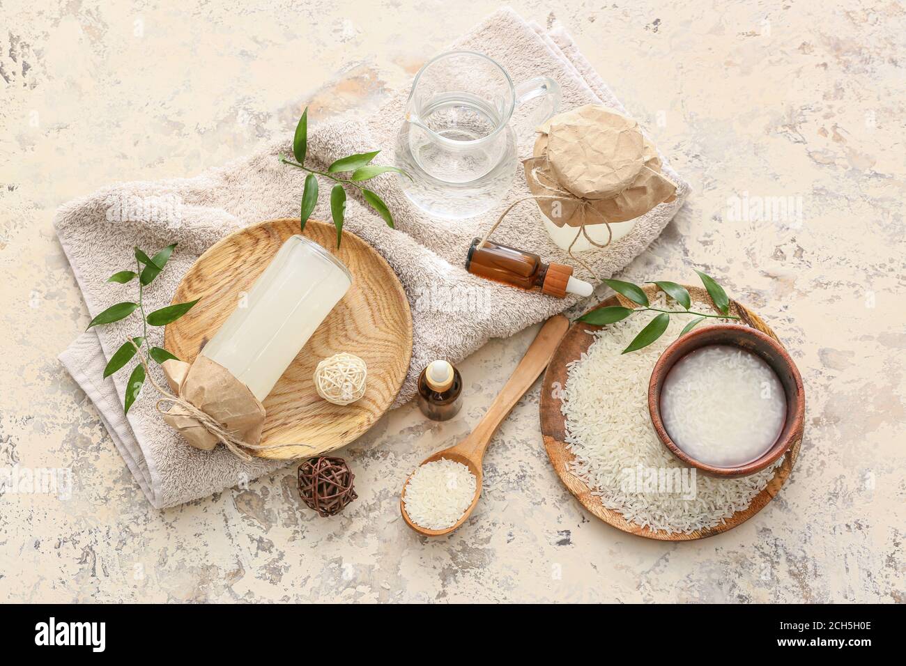 Healthy rice water on light background Stock Photo - Alamy