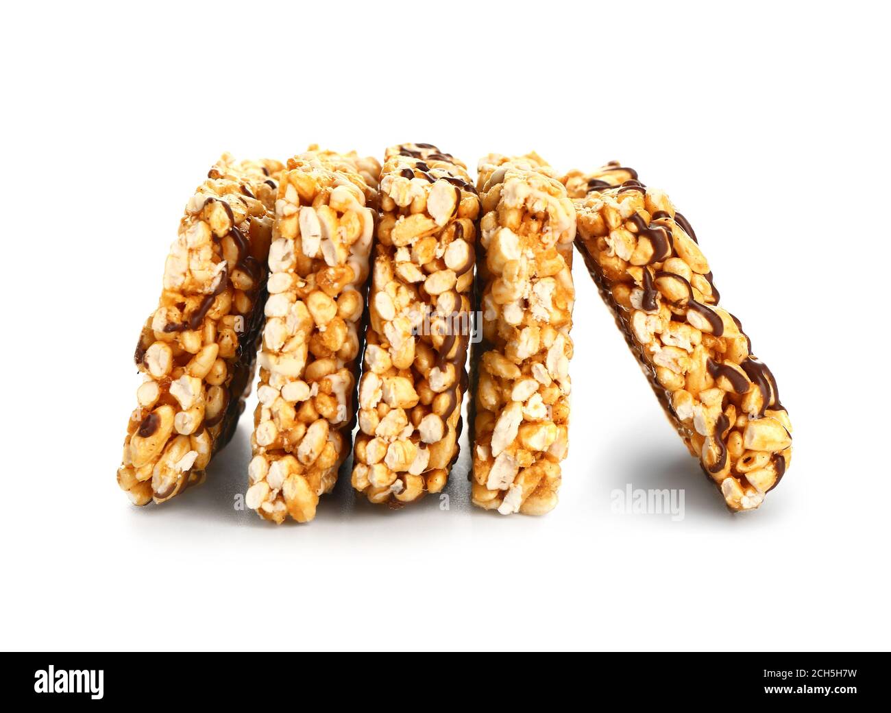 Crispy rice bars on white background Stock Photo - Alamy