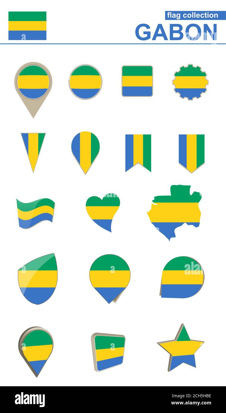 Gabon Flag Collection. Big set for design. Vector Illustration Stock ...