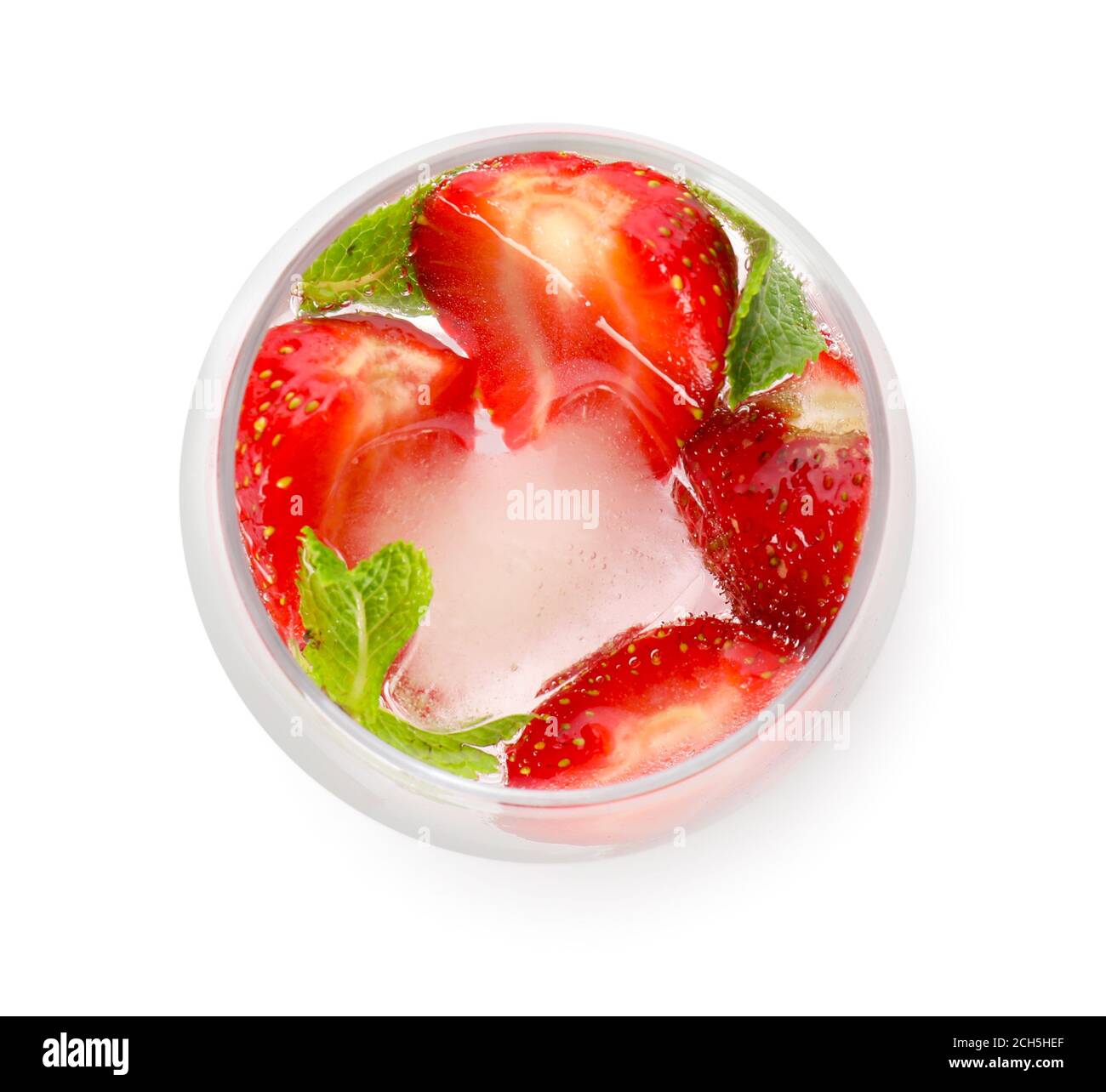 Glass of fresh strawberry lemonade on white background Stock Photo - Alamy