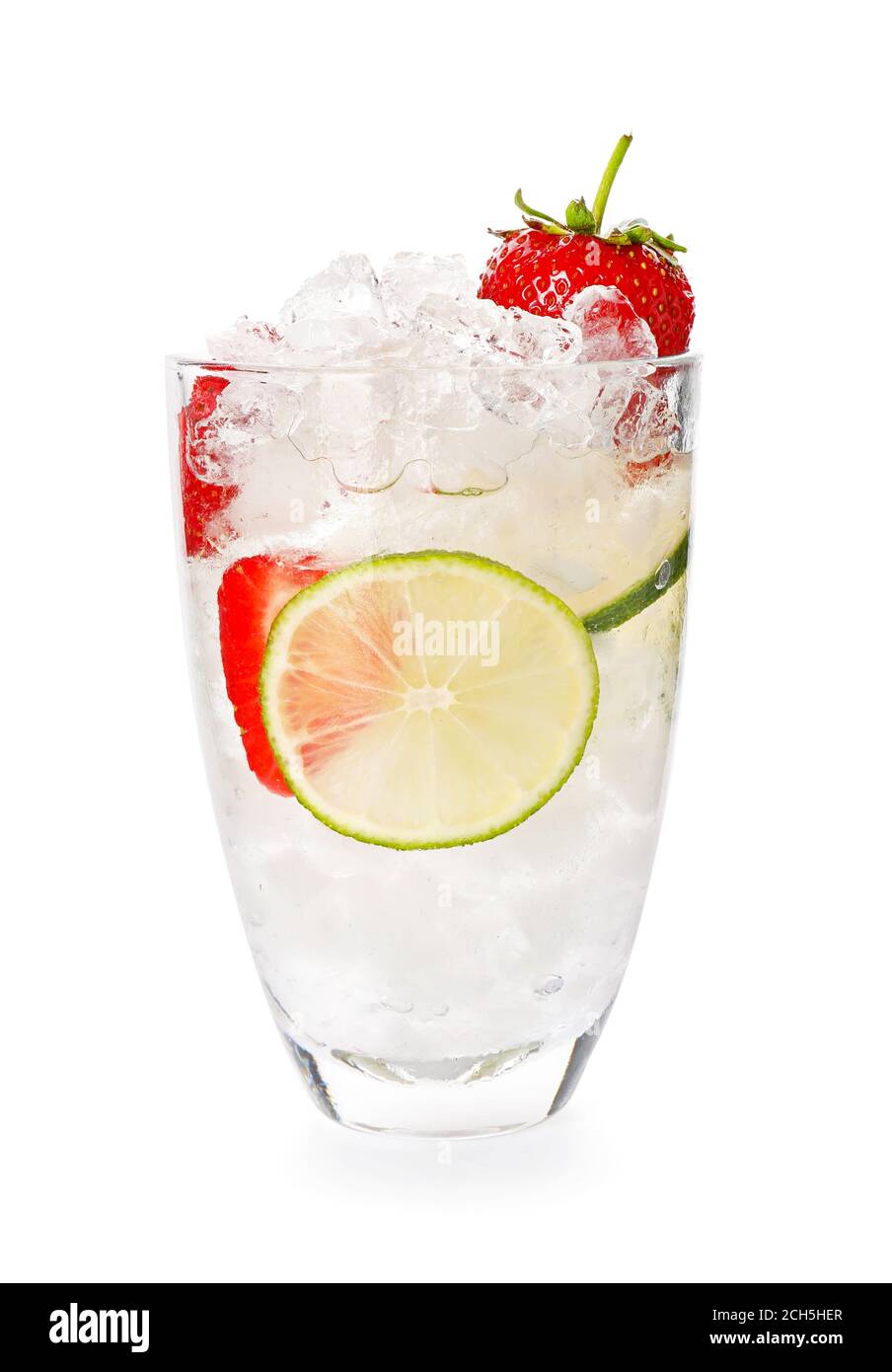 Glass of fresh strawberry lemonade on white background Stock Photo - Alamy