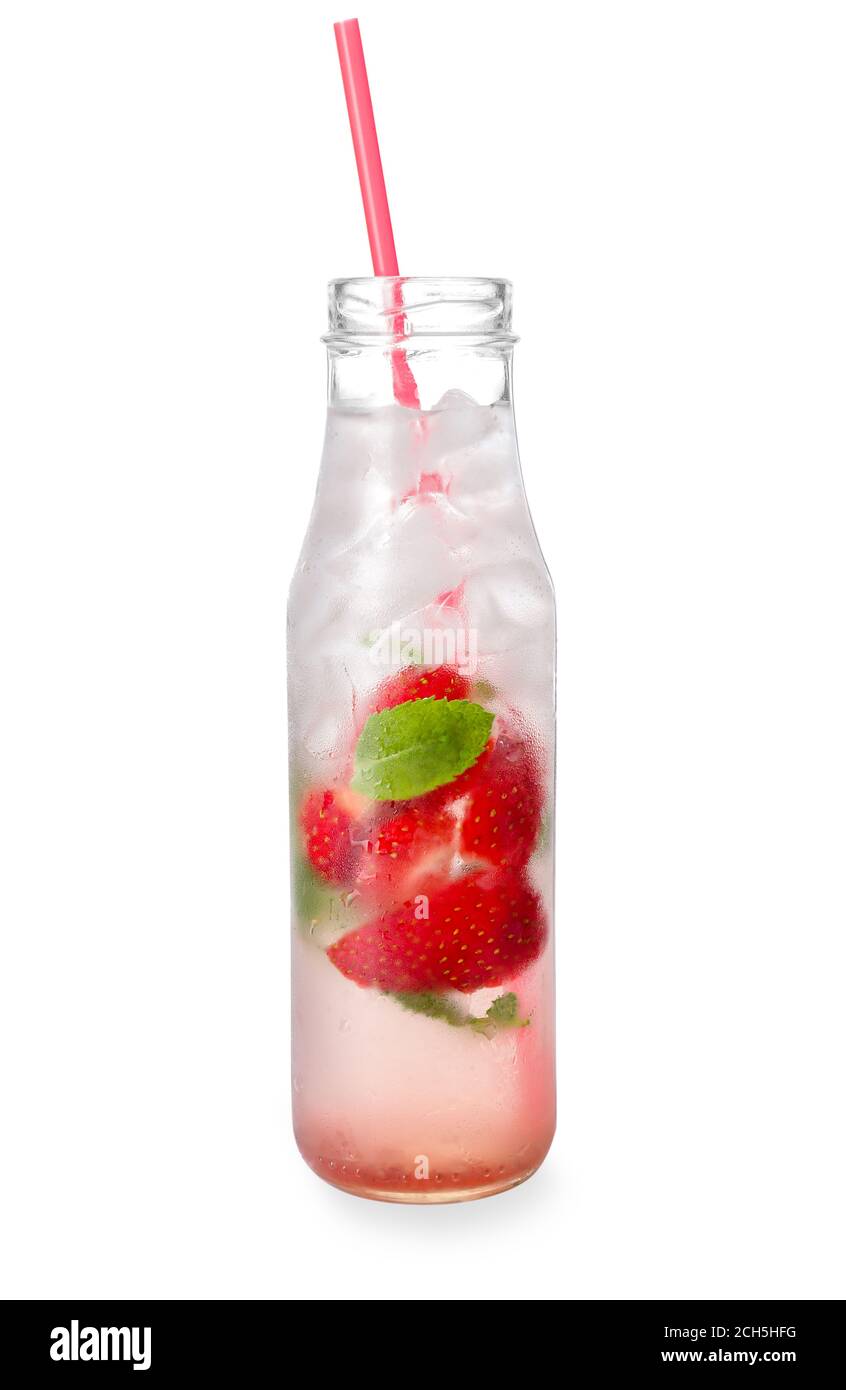 Bottle of fresh strawberry lemonade on white background Stock Photo - Alamy