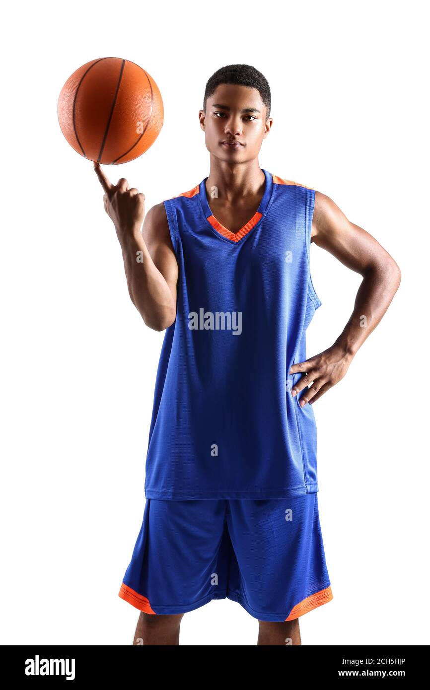 Young African-American basketball player on white background Stock ...