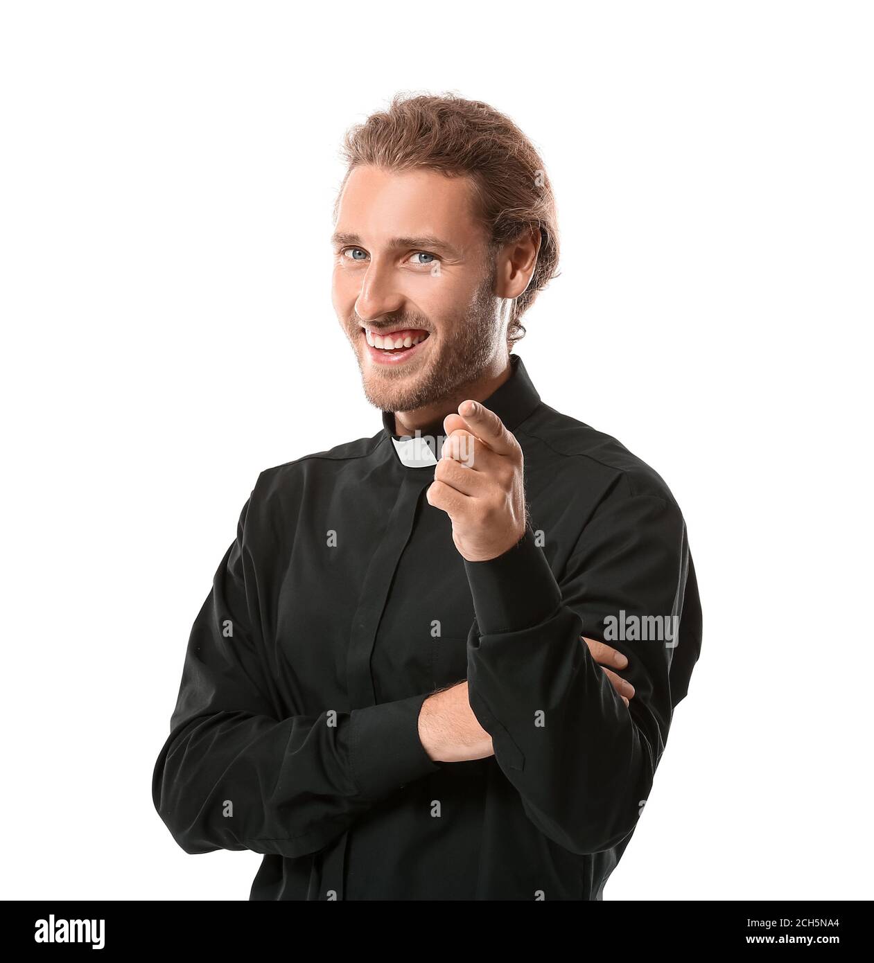 Handsome priest on white background Stock Photo - Alamy
