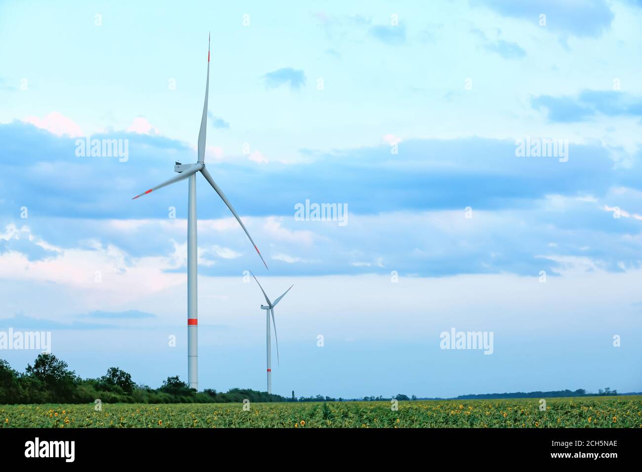 Windmills for electric power in countryside Stock Photo - Alamy