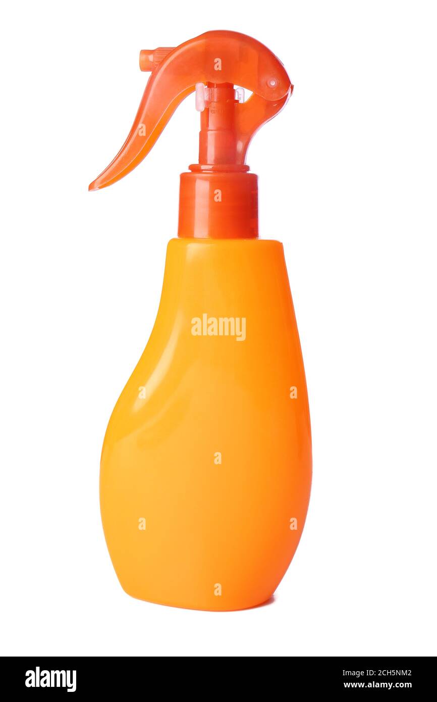 Bottle of sunscreen on white background Stock Photo - Alamy