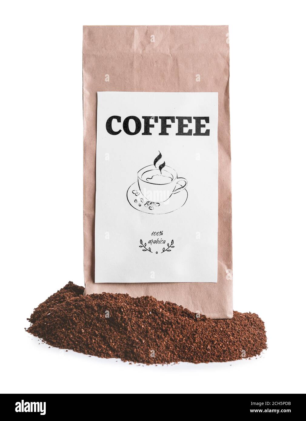 Bag with coffee powder isolated on white Stock Photo - Alamy
