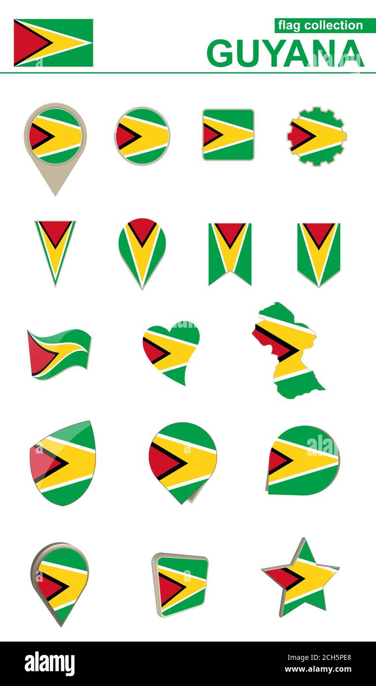 Guyana Flag Collection. Big set for design. Vector Illustration Stock ...