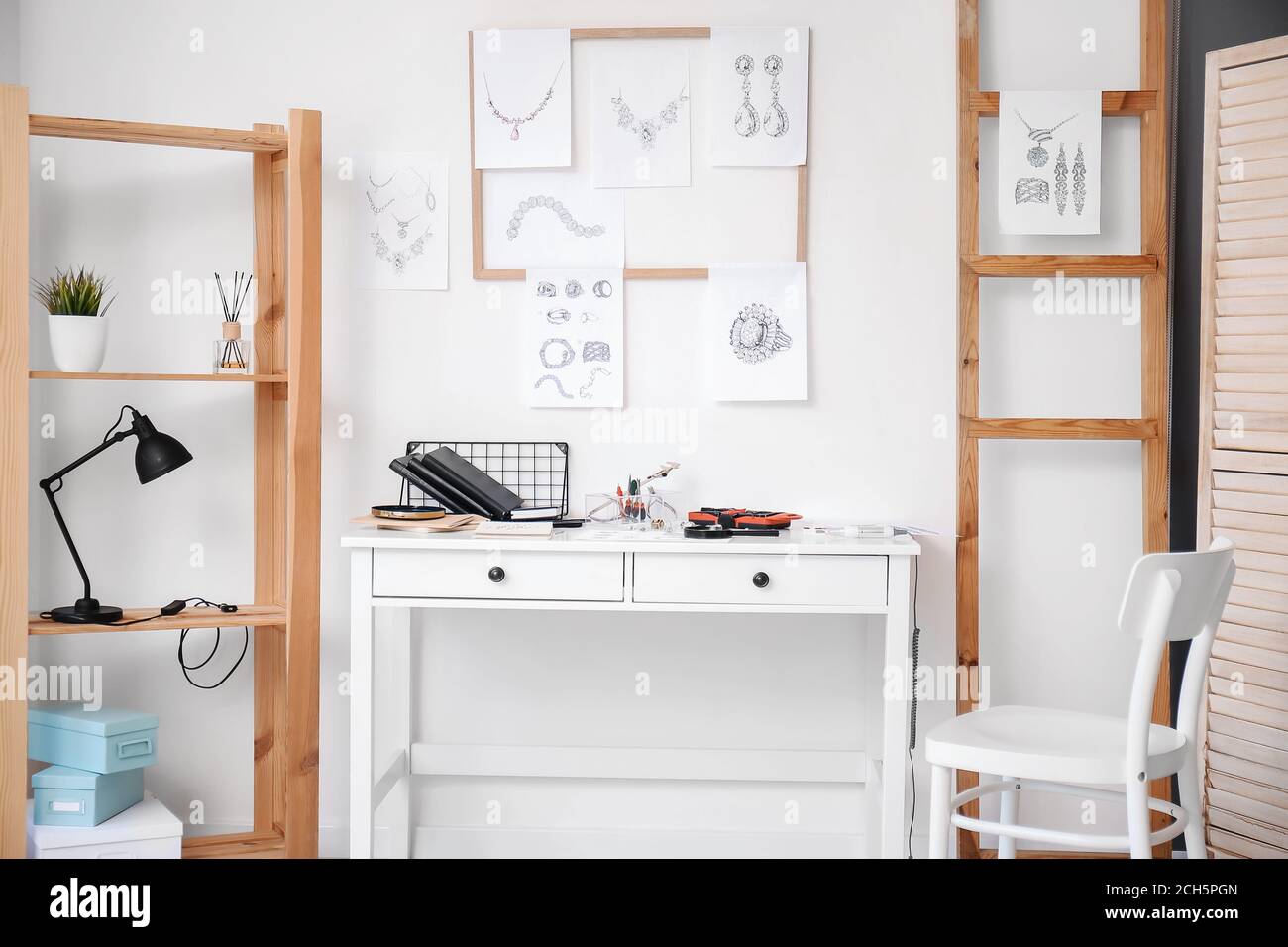 Workplace of jewelry designer in office Stock Photo - Alamy