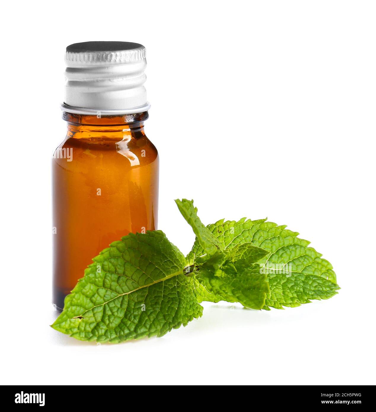 Aromatic mint oil on white background Stock Photo - Alamy