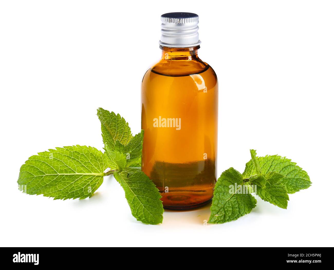 Aromatic mint oil on white background Stock Photo - Alamy