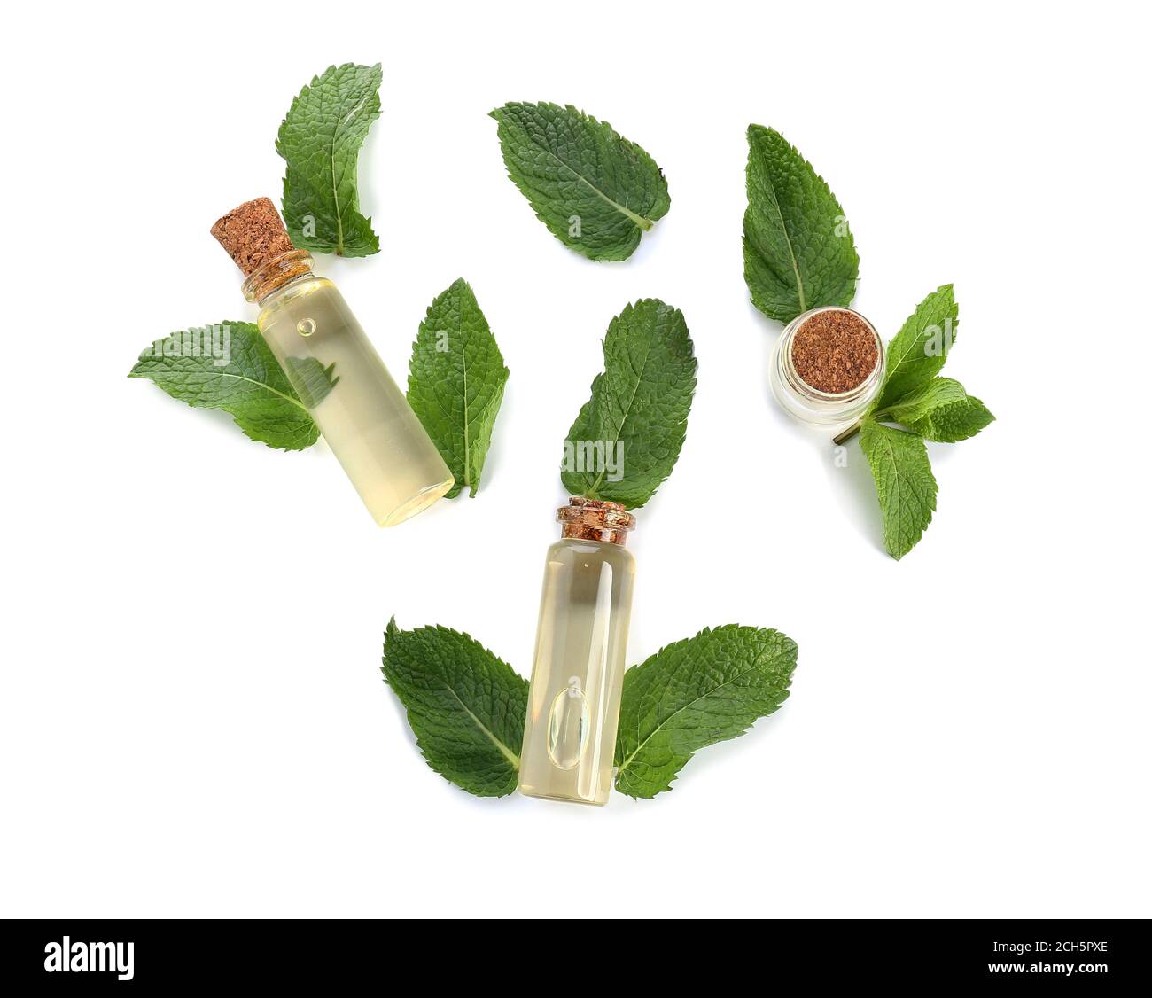 Aromatic mint oil on white background Stock Photo - Alamy