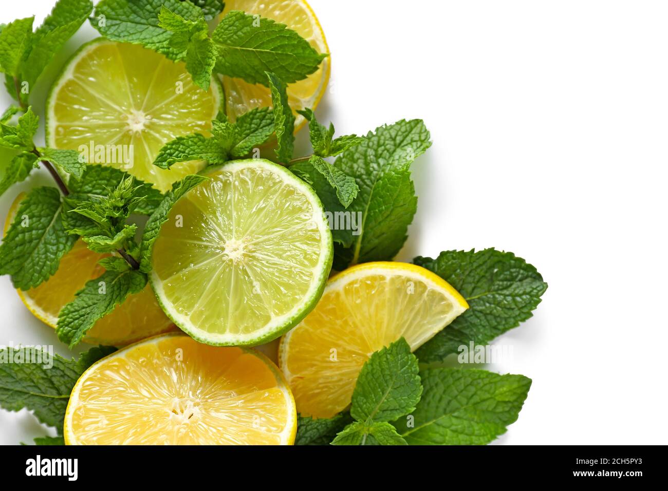 Fresh mint and citrus fruits on white background Stock Photo - Alamy