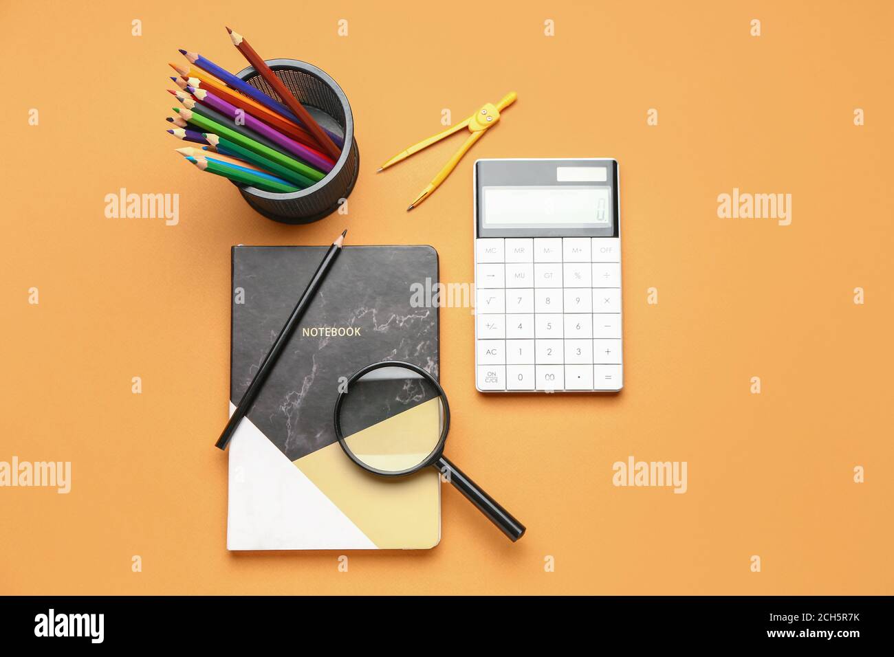Set of stationery on color background Stock Photo - Alamy