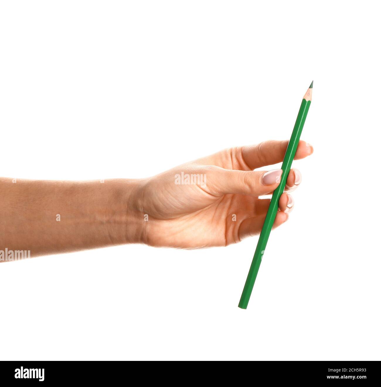 Hand with color pencil on white background Stock Photo - Alamy