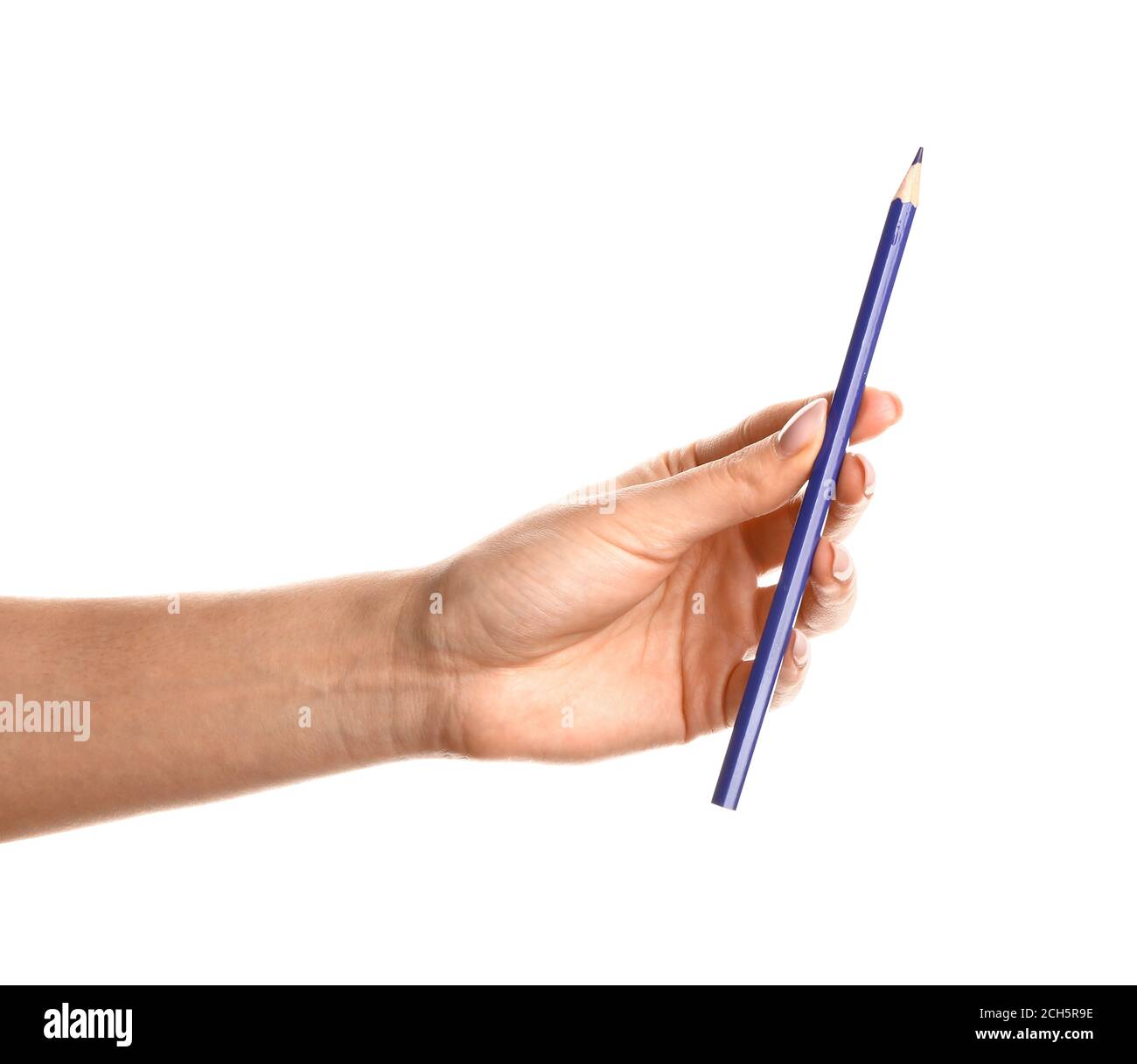 Hand with color pencil on white background Stock Photo - Alamy