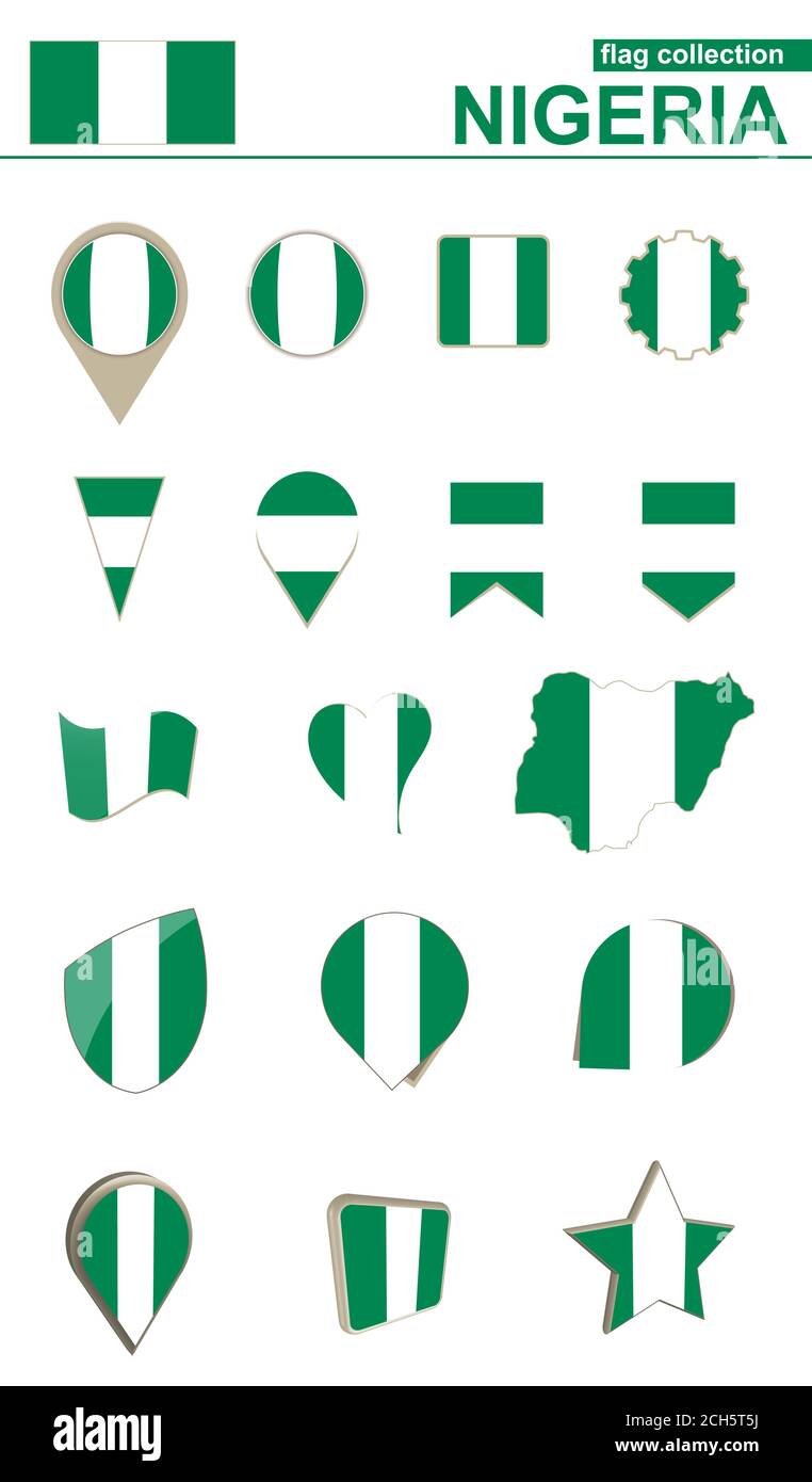 Nigeria Flag Collection. Big set for design. Vector Illustration Stock ...