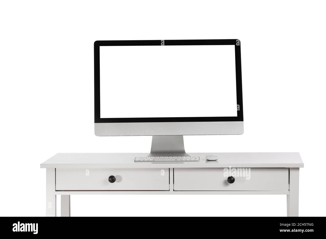 Modern PC monitor on table against white background Stock Photo - Alamy