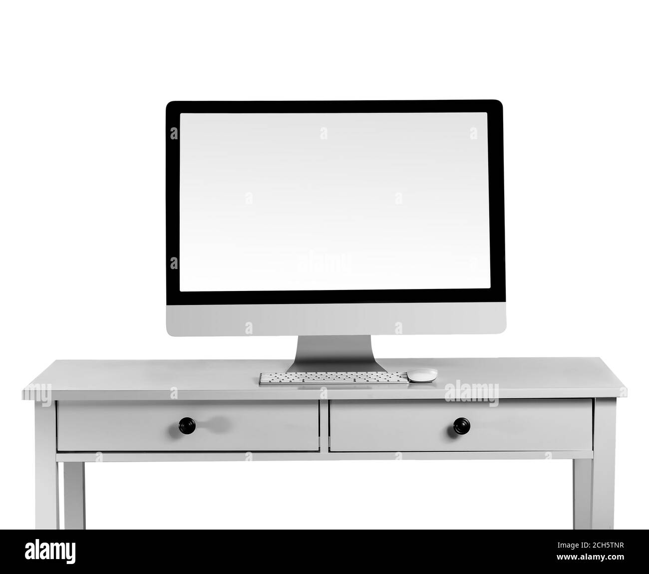 Modern PC monitor on table against white background Stock Photo - Alamy