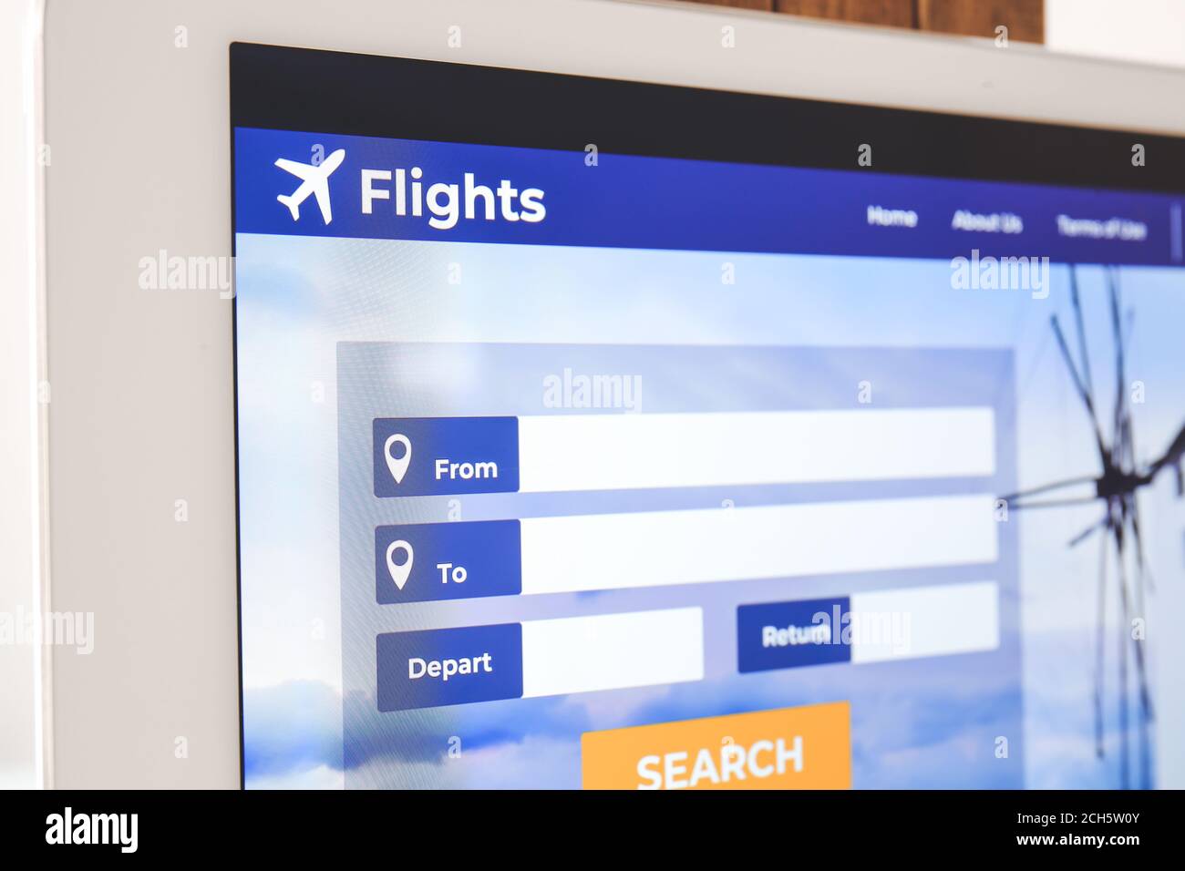 Open page of online booking service on screen of laptop, closeup Stock ...