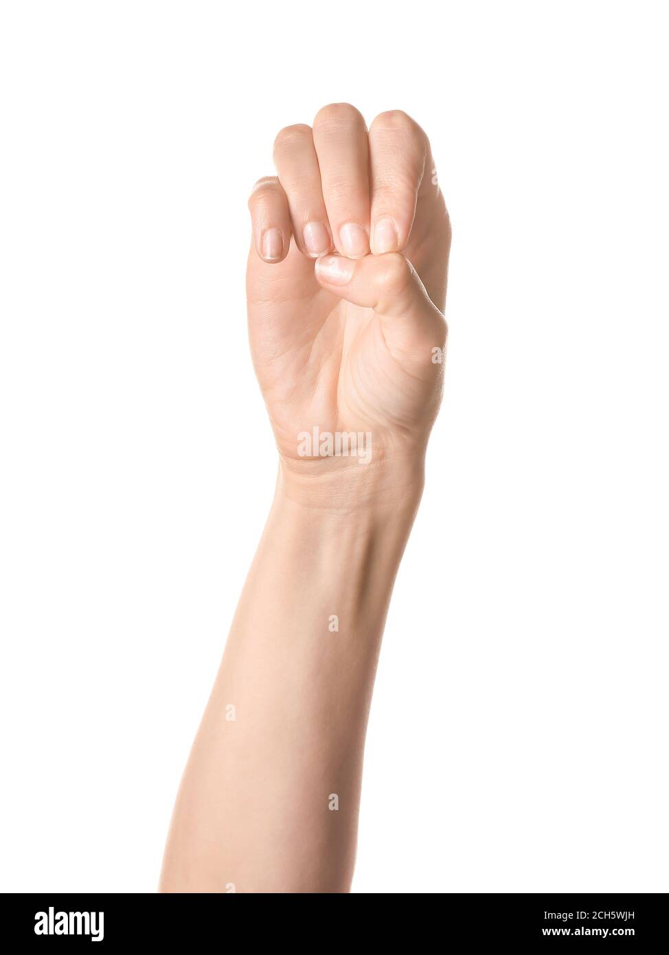 Hand showing letter E on white background. Sign language alphabet Stock ...