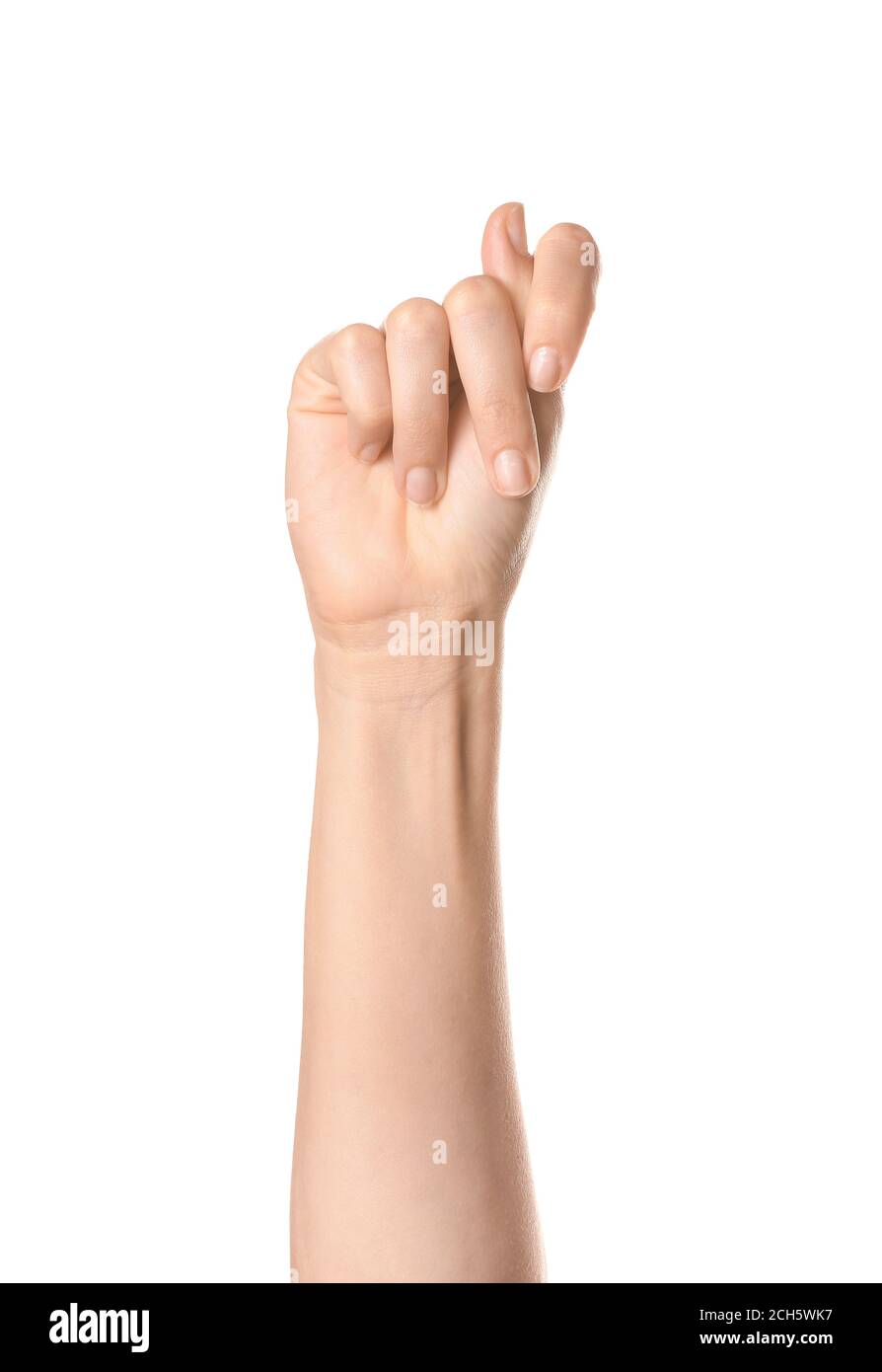Hand showing letter T on white background. Sign language alphabet Stock ...