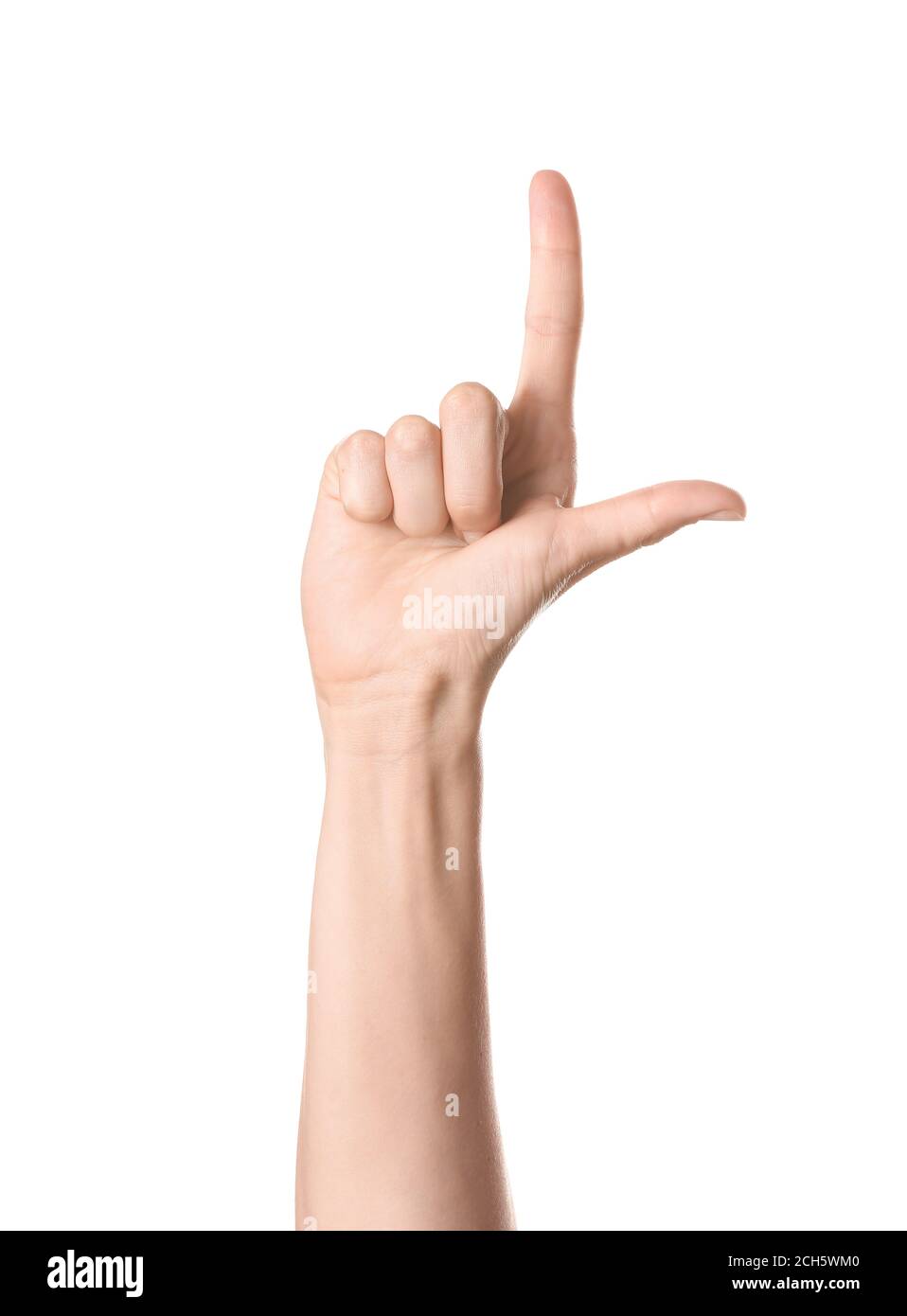 Hand showing letter L on white background. Sign language alphabet Stock ...